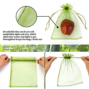50 PCS 6X9 inches Fruit Protection Bags,Fruit Bags for Fruit Trees,Fruit Bags Protection,Green Netting Fruit Cover Bags Drawstring Mesh Fruit Protectors Pest Barrier for Fruit Trees Veggies Garden