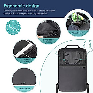 Termichy Car Seat Back Organizers, Kick Mat Seat Back Protector with Multi Pockets Clear Holder Water proof Material