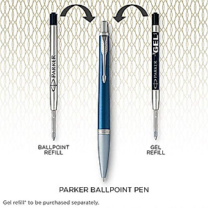 Parker Urban Ballpoint Pen, Muted Black with Chrome Trim with Medium Point Blue Ink Refill (1975425)