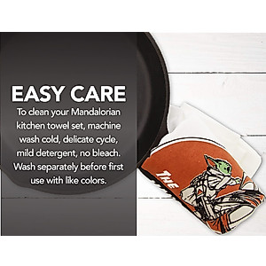 Disney Star Wars The Mandalorian 100% Cotton Kitchen Towels – Set of 2 Towels – Perfect for Drying Dishes and Hands – Machine Washable Kitchen Towel Set – 16" x 26" – Wherever He Goes, I Go