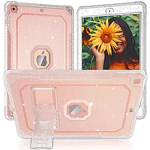 ZoneFoker for iPad 9th Generation Case, for iPad 8th/7th Generation 10.2 inch Case 2021/2020/2019,Clear Glitter Slim Shockproof Hard iPad 9 8 7 Gen Cute Cover with Stand for Kids/Girls/Women