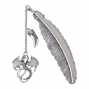 KUIYAI Glow in The Dark Luminous Bookmark Book Marker Creative Feather Book Lover Gift Reading Gifts (Dragon 2)