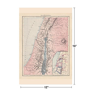 Palestine Antique Map German Language Poster Twelve Tribes of Israel Historical Middle East Geography Map Cool Wall Art Print Poster 12x18