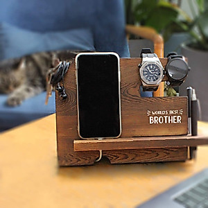 KU-DaYi World’s Best Brother Wooden Desk Docking Station, Brother Gifts For Birthday Christmas Father’s Day Wedding, Brother Gifts From Sister Brother Cousin