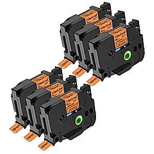 NineLeaf 6 Pack Compatible for Brother P-Touch TZe-B41 TZ-B41 Black on Fluo Orange Label Tape 18mm 0.7 inch 3/4'' Laminated TZe TZ Tape for PT-530 540 550 580C 7500 Label Maker