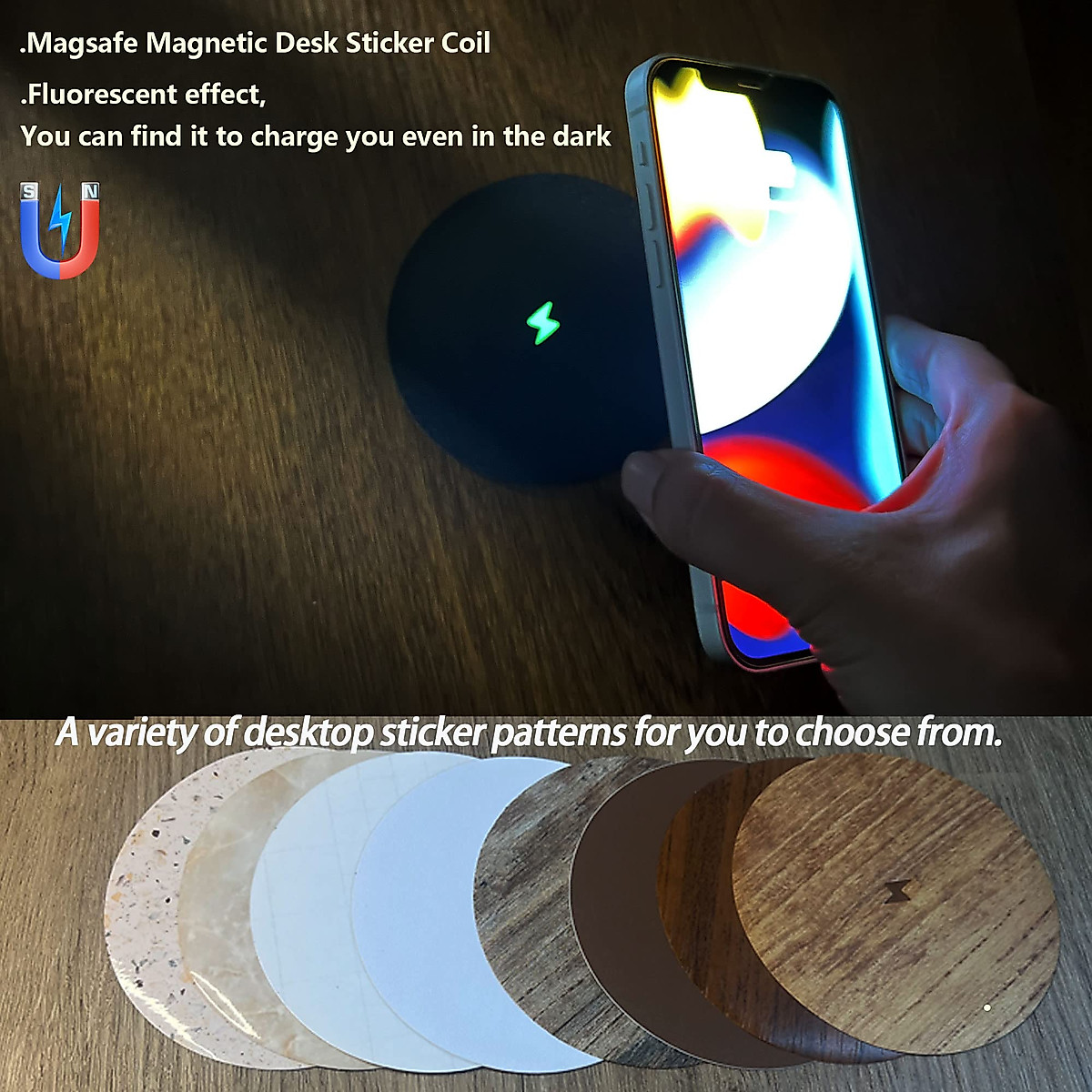 WLICNE Magnetic Invisible Wireless Charger 8-30MM, Under Desk 15W Furniture Wireless Charging Pad for Magsafe iPhone 14/13/ 12/airpods3 and Android Phone Wireless Charging(with PD Adapter)