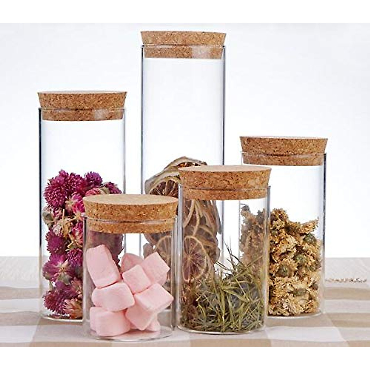 XINGZI Kitchen Storage Containers With Cork Lids Set Of 2 300ml/10oz Durable Refillable Clear Glass Food Canisters Storage Container Vial Jars For Tea Coffee Flower Dry Goods Pantry Organization