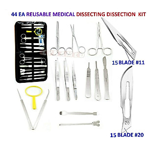 Cynamed 44Pcs Advanced Dissection Dissecting Kit -Biology & Veterinary Students- Anatomy Lab Botany Animal Frog Etc Dissecting Kit. Stainless Steel Scalpel Knife Handle-30 Blades (Zipper Case)