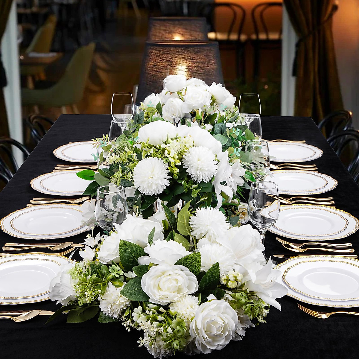 Hioasis 60pcs Gold Plastic Plates - White and Gold Trim Disposable Plates - 10.25 inch Gold Disposable Dinner Plates Perfect for Wedding & Party