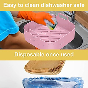 Silicone Air Fryer Basket Liners,2 PCS Reusable Square Air Fryer Liners,Air Fryer Silicone Baking Tray for 3.6 to 6.8 QT Oven Microwave Accessories(Pink + Gray)