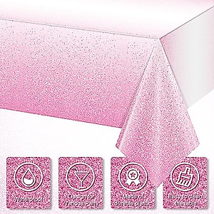 3 Pack Ombre Pink Plastic Tablecloth for Parties, Gradient Pastel Pink Glitter Disposable Tablecloths for Rectangle Tables, Light Pink Sprinkle Table Cover for Wedding Birthday Anniversary, 54x108Inch
