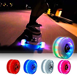 IKevan 4PCS Light Up Quad Roller Skate Wheels 32mm x 58mm, Luminous Light Up Quad Roller Skate/Skateboard Wheels with Bearings Installed (Multicolored)