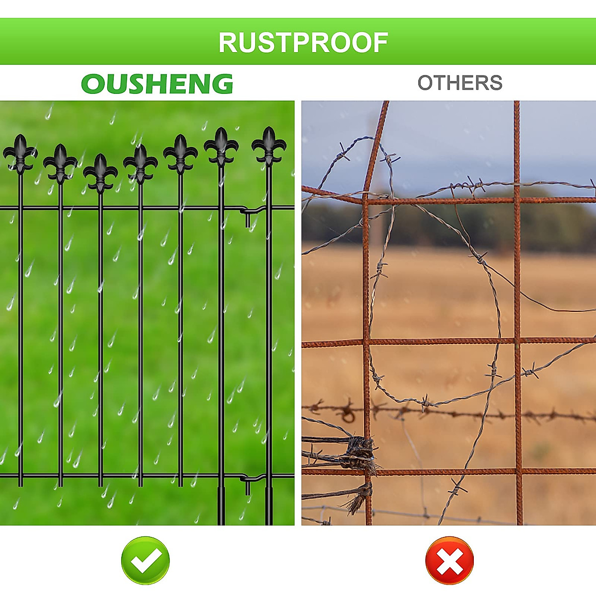 OUSHENG 10 Pack Decorative Garden Fence, Total 10ft(L) x 24in(H) Animal Barrier Border, Rustproof Metal Wire Section Edging Fencing Panel for Outdoor Patio Garden Yard