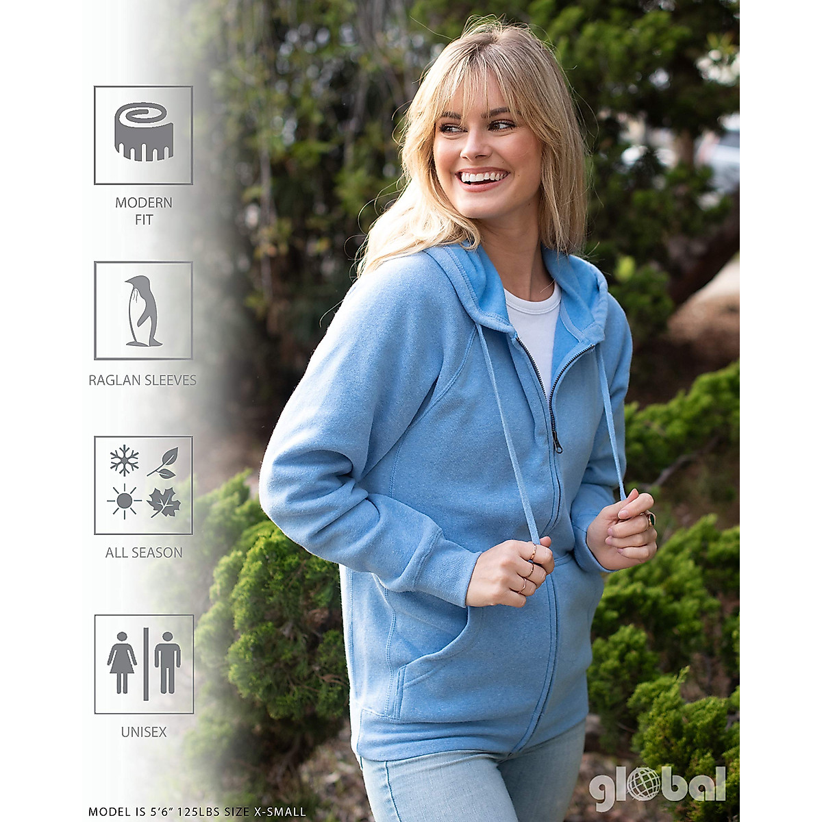 Global Blank Lightweight Zip Up Hoodies Men Extra Soft Fleece Hooded Sweatshirt Light ,Nickel,XXX Large