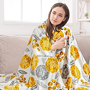 BEDELITE Fleece Throw Blanket for Couch and Bed 60" X 70", 350GSM Thick & Warm Oversized Fall Blanket - Farmhouse Boho Soft Cozy Fuzzy Blankets(Yellow Floral)