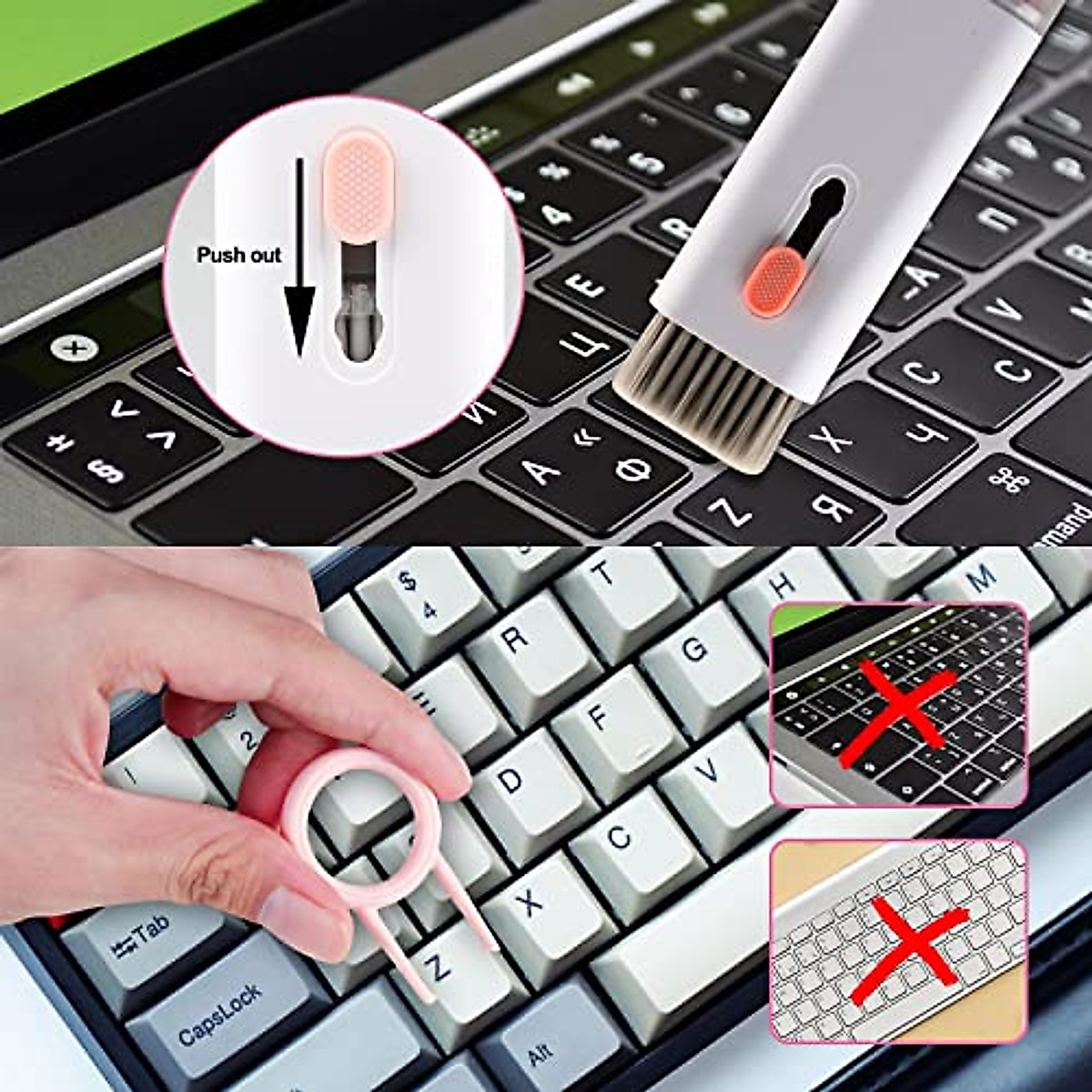 7-in-1 Electronic Cleaner Kit,Keyboard Cleaner,Laptop Cleaner Kit for Monitor, Cell Phone, Bluetooth,Headset, Lego, Airpods, Laptop Camera Lens (Pink)