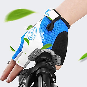 CXWXC Cycling Gloves for Men Women - Breathable Gel Road Mountain Bike Riding Gloves - Anti-Slip Half Finger Glove for Fitness Cycling Training Outdoor Sports (Blue, L)