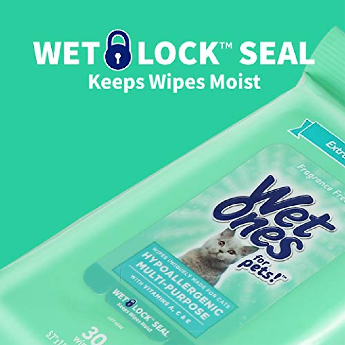 Wet Ones for Pets Hypoallergenic Multi-Purpose Wipes for Cats | Extra Gentle Fragrance-Free Cat Grooming Wipes with Vitamins A, C, & E, Wipes with Wet Lock Seal | 30 Count Pouch Cat Wipes