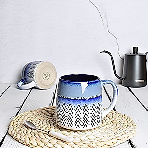 Bosmarlin Large Ceramic Coffee Mug Set of 2, 16 Oz, Blue Big Stoneware Tea Cup for Office and Home, Dishwasher and Microwave Safe (Blue, 2)