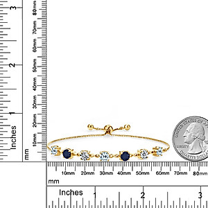 Gem Stone King 3.31 Ct Round Sky Blue Topaz Blue Sapphire 18K Yellow Gold Plated Silver Lab Grown Diamond Tennis Bracelet For Women (Fully Adjustable Up to 9 Inch)