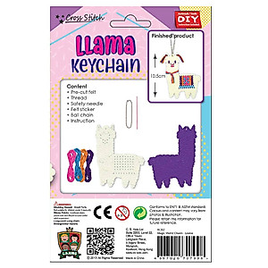 C.S. Kids KC02 DIY Llama Keychain, First Sewing Arts & Crafts Gifts - Animal Crafting Cross-Stitch | Sew Your Own Llama