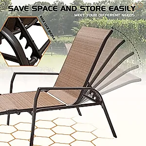 Flamaker Adjustable Patio Chaise Lounge Set 3 Pieces Textiline Outdoor Foldable Metal Reclining Chairs with Sturdy Glass Top Bistro Table for Beach, Poolside, Backyard, Porch (Beige)