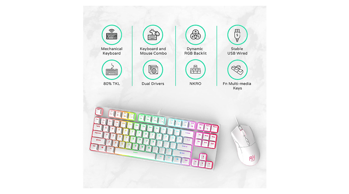 RK ROYAL KLUDGE Gaming Keyboard and Mouse Combo, Wired TKL Mechanical ...