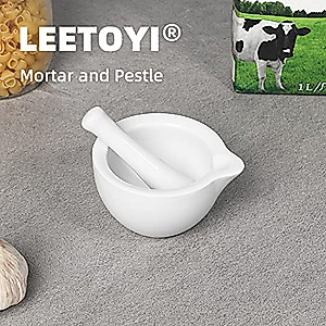 LEETOYI Porcelain Mortar and Pestle, Ceramic Herb Grinder Pill Crusher Set (4.2-inch)
