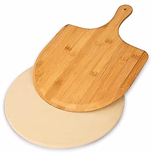 GEEBOBO Pizza Stone for Oven and Grill, Free Wooden Pizza Peel Paddle,Durable and Safe Pizza Stone for Grill,Thermal Shock Resistant Cordierite Cooking Stone,baking stone (12 inch)