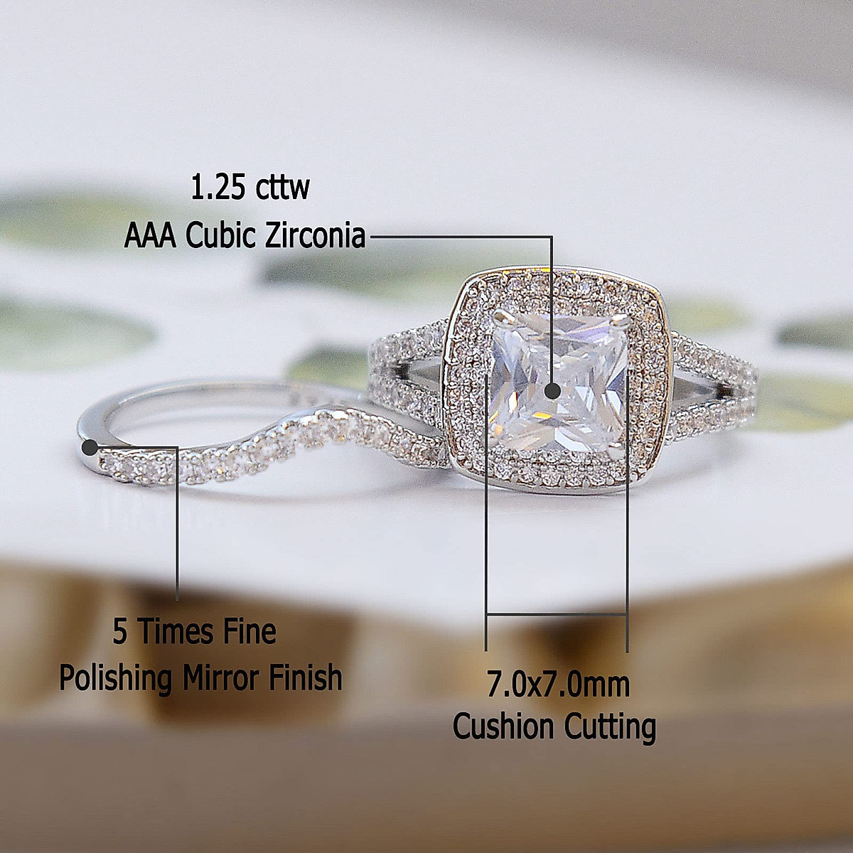 Ahloe Jewelry CEJUG 2Ct 14k Gold Plated Bridal Ring Sets for Women Engagement Rings Wedding Bands Halo Cz Cubic Zirconia, Size 8