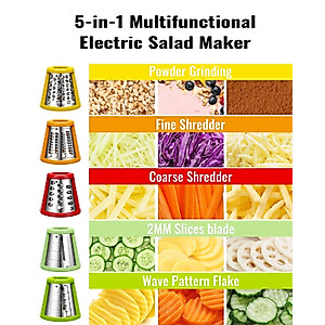 Electric Cheese Grater Salad Shooter,5-In-1 Electric Slicer For Home Kitchen,One-Touch Easy Control,With Safety Push Bar Cheese Grater Electric For Zucchini,Cheese,Vegetables And Smoothie