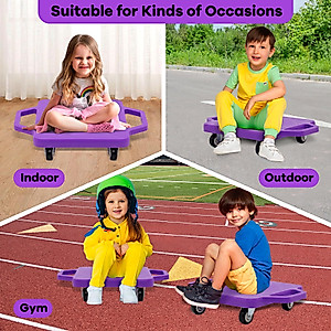 Kids Sitting Scooter Board with Universal Wheels Safety Plastic Scooter for Kids Ages 6-12 Manual Sport Scooters with Handles for Gym Class(Pueple)