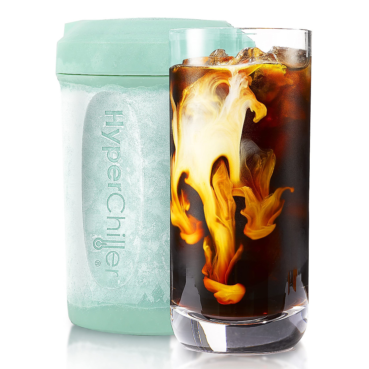 HyperChiller HC2M Patented Iced Coffee/Beverage Cooler, NEW, IMPROVED,STRONGER AND MORE DURABLE! Ready in One Minute, Reusable for Iced Tea, Wine, Spirits, Alcohol, Juice, 12.5 Oz, Mint Blue