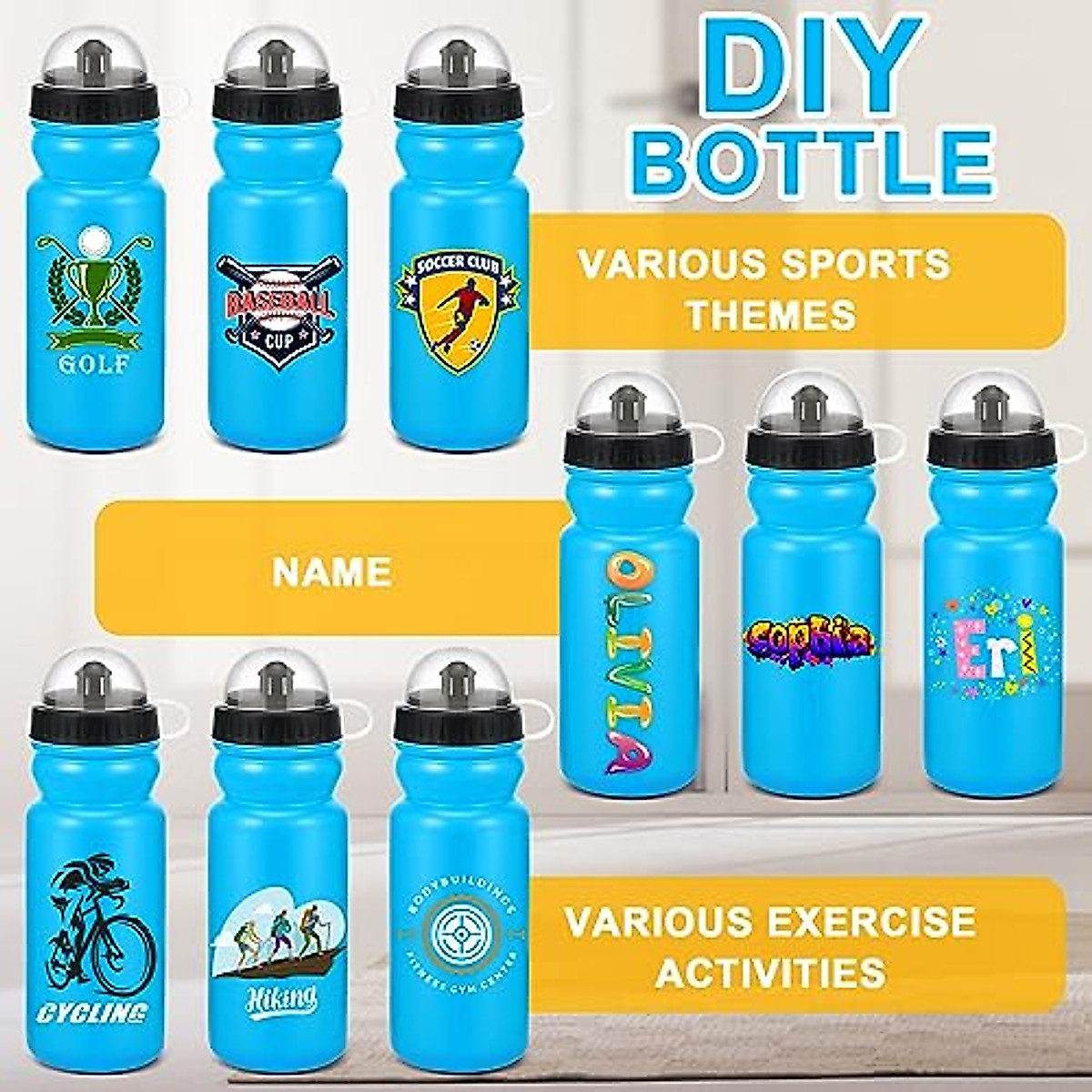 Mumufy 50 Pcs Sports Water Bottles Bulk 20 oz Plastic Water Bottles Reusable Mountain Bike Water Bottle Leakproof Blank Water Bottles for Sporting Events Boys Girls Adults (Light Blue)
