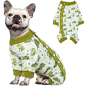 IDOMIK Dog Pajamas Clothes Breathable 4 Legged Pet Jumpsuits, Soft Cotton Onesies Pet Clothes for Small Medium Dog, Puppy Cat Cute Print Outfit Apparel Pjs Hair Cover Bodysuits Jammies for All Season