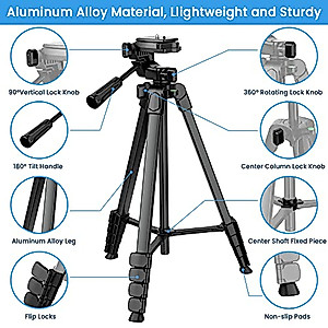67" Phone Tripod, MACTREM Tripod Stand for iPad iPhone Tablet Camera with 2 in 1 Mount & Wireless Remote, Aluminum Extendable iPhone Tripod for Video Recording/Selfies/Live Stream/Vlogging