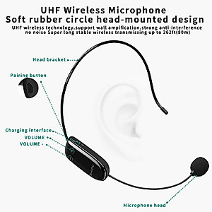 SHIDU Mini Voice Amplifier Portable Bluetooth Speaker with UHF Wireless Microphone Headset 10W 1800mAh PA System Supports MP3 Format Audio for Teachers, Coaches, Training, Tour Guide.