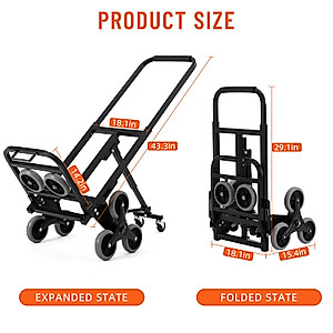 Stair Climbing Cart, 330 LB Climber Hand Truck Dolly with Adjustable Handle, Portable Folding Dolly Cart for Stairs, Stair Climbing Dolly Hand Carts with 10 Wheels for Shopping Moving Office Use