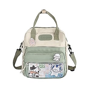 Cute Mini Backpacks with Kawaii Pin and Pendants, Girls Japanese School Bag Travel Waterproof Bookbag Laptop Bag (Green)