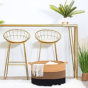 MINTWOOD Design Extra Large 22 x 14 Inches Blanket Basket Living Room, Laundry Basket, Woven Basket, Toy Storage Baskets Bin, Decorative Round Cotton Rope Basket for Pillows, Towels, Black Jute