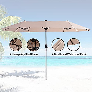 GREEN PARTY Patio Umbrella 13ft Outdoor Umbrella Double Sided Market Umbrella with Crank Twin Large Umbrella for Patio Garden Pool Backyard (Beige)