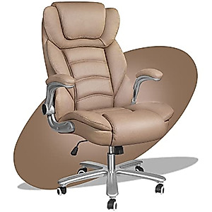 Sucrever Executive Office Chair, Big and Tall Office Chairs for Heavy People 400lbs Wide Seat, High Back Leather Office Chair Lumbar Support with Adjustable Armrests, Office Desk Chair, Brown