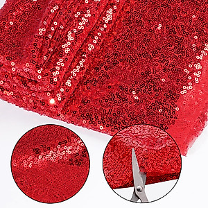 SUMERSHA Sequin Fabric by The Yard - 3 Feet 1 Yard of Red Sparkly Embroidery Sequins Fabric for DIY Sewing, Backdrop, Tablecloth, and Clothing Sewing Projects