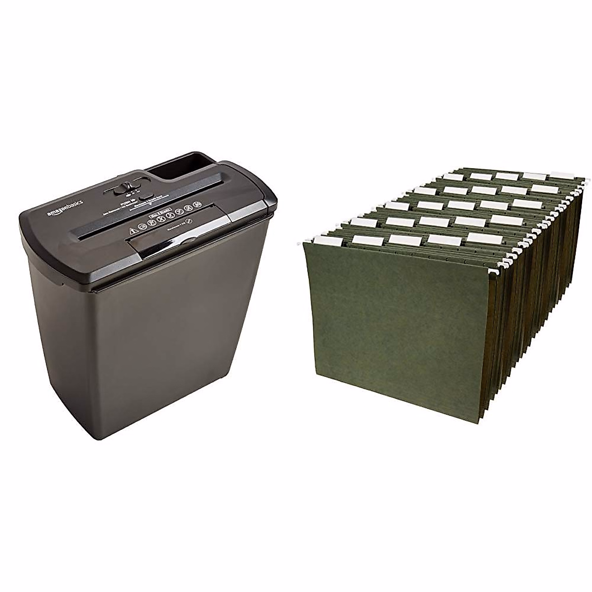 Amazon Basics 8-Sheet Strip-Cut Paper, CD and Credit Card Home Office Shredder & Hanging Organizer File Folders - Letter Size, Green, 25-Pack