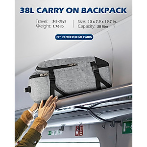 Hynes Eagle Carry on Backpack 38L Large Travel Backpack for Women Flight Approved Weekender Bag Laptop Backpack Men 15 inches Orange Grey with Black Grey