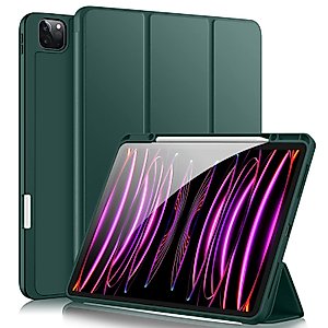 Akkerds Compatible with iPad Pro 12.9 Case 6th/5th/4th/3rd Generation with Pencil Holder, Trifold Stand Cover with TPU Back for iPad 12.9 Pro Case 2022/2021/2020/2018, Auto Wake/Sleep, Mallard Green