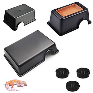 Lucky Interests 3 pcs Reptile Hide Box, Reptile Cave with Water Supply, Reptile and Amphibians Hide Hideout Houses for Lizard Turtle Gecko Chameleon Spider Scorpion with 3 Reptile Food Bowl (S, M, XL)