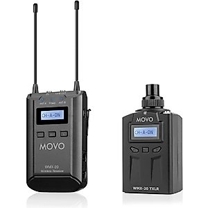 Movo WMX-20-RX-TXLR Wireless Microphone System with Plug-on XLR Transmitter Adapter and Portable Receiver - Converts Self Powered Shotgun Mics, Lavs, Dynamic Microphones to Wireless - for Stage, Film