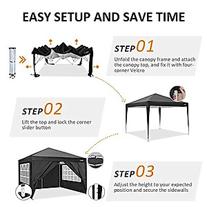 COBIZI 10'x10' Outdoor Canopy Tent, Beach Pop Up Canopy and Portable Gazebo Party Commercial Instant Shelter Tent Waterproof Canopies with 4 Sidewalls & Carrying Bag,Black