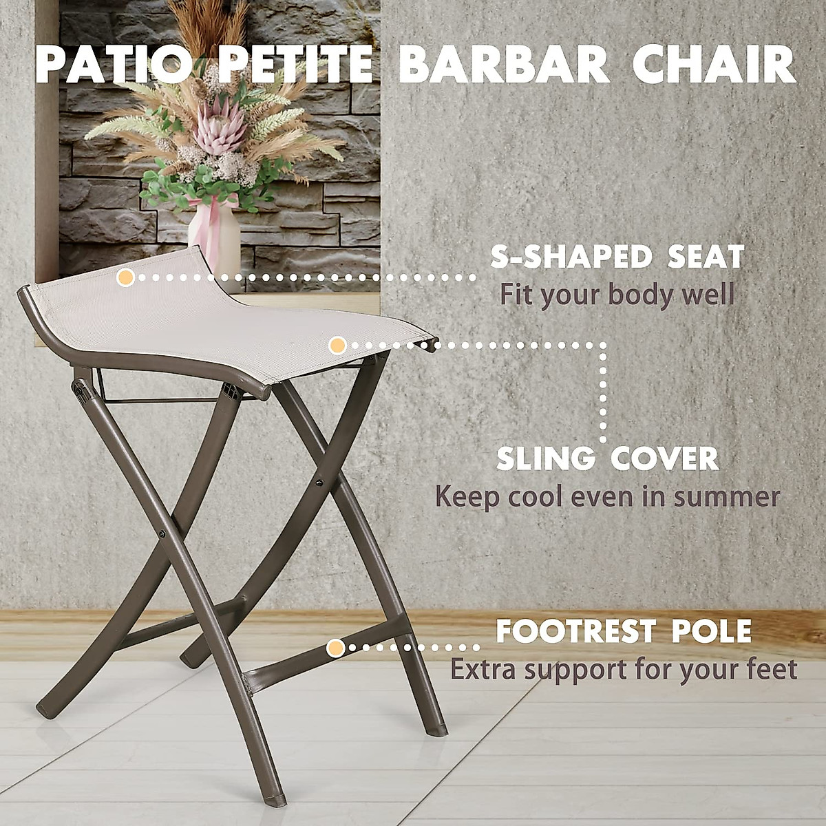 Aoodor Outdoor 2-Piece Bar High Patio Folding Chairs - All-Weather, Comfortable Design